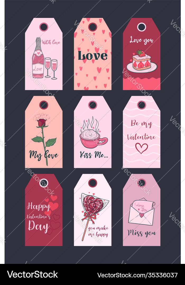 Valentine s day printable tags collection festive Vector Image