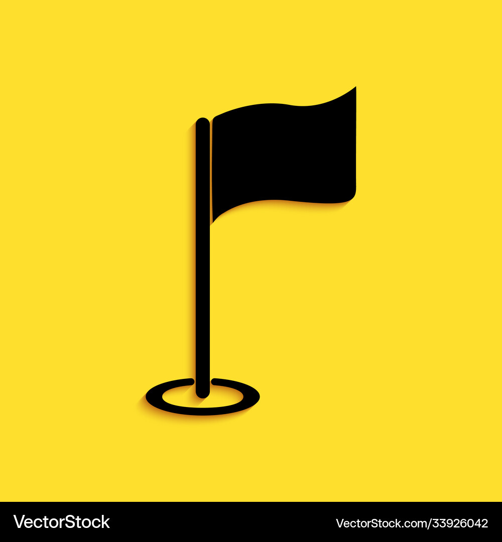 Black golf flag icon isolated on yellow background