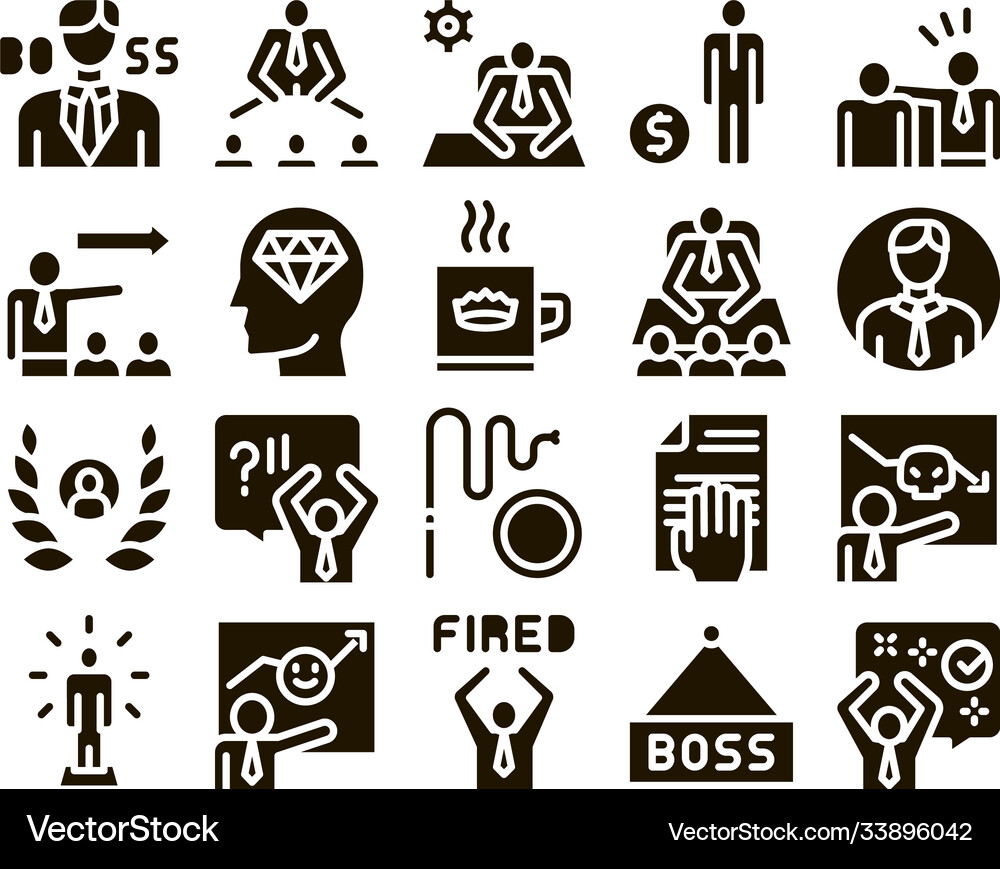 Boss leader company glyph set Royalty Free Vector Image