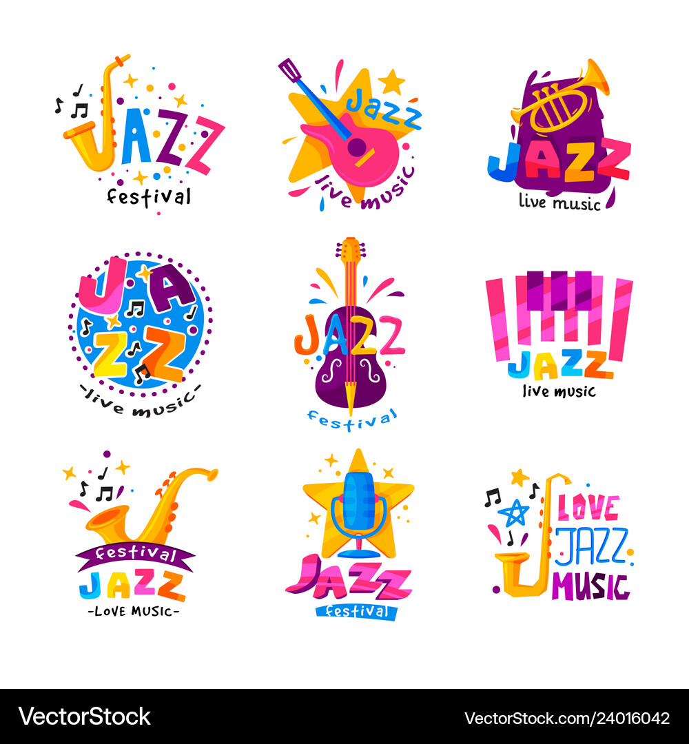 Flat set of abstract logos for jazz Royalty Free Vector