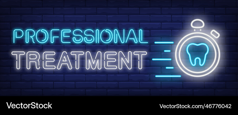Professional treatment neon text with tooth Vector Image