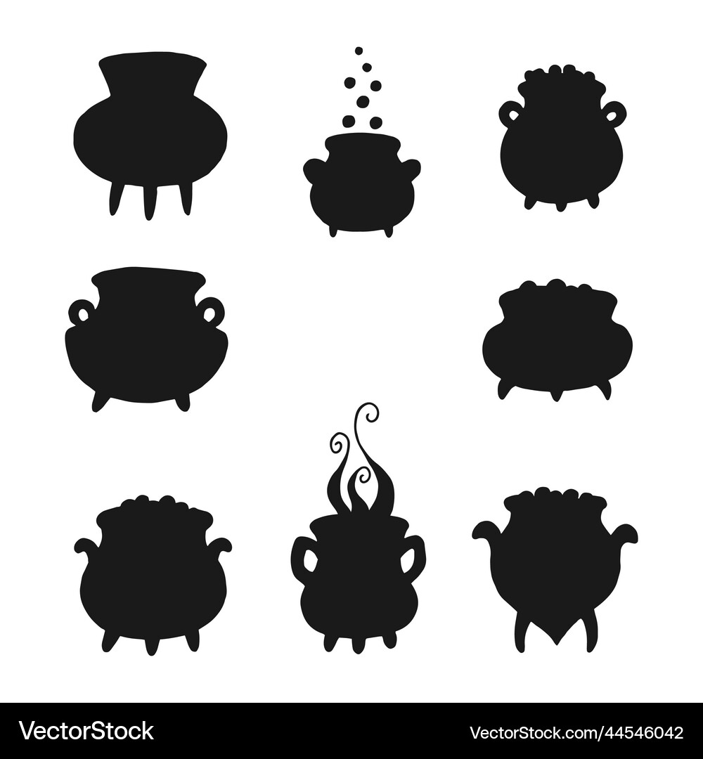 Set of silhouettes magic cauldron hand drawn Vector Image
