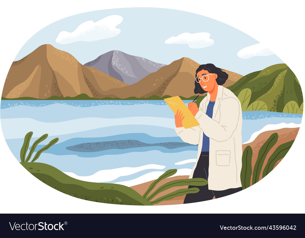 Woman exploring nature and making notes female Vector Image Woman exploring nature and making notes female Vector Image