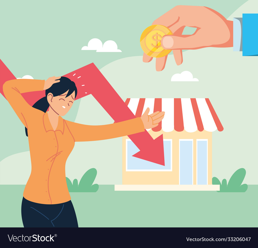 Businesswoman with headache and decrease arrow Vector Image