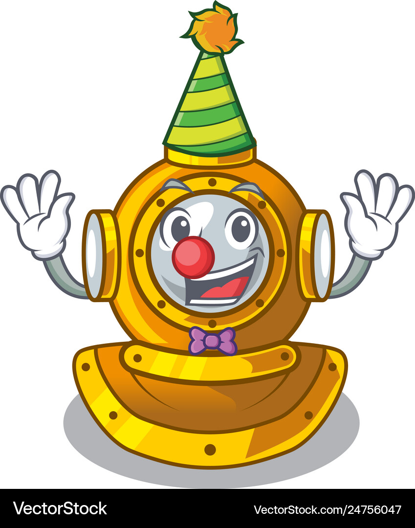 Clown diving helmet on a cartoon table Royalty Free Vector