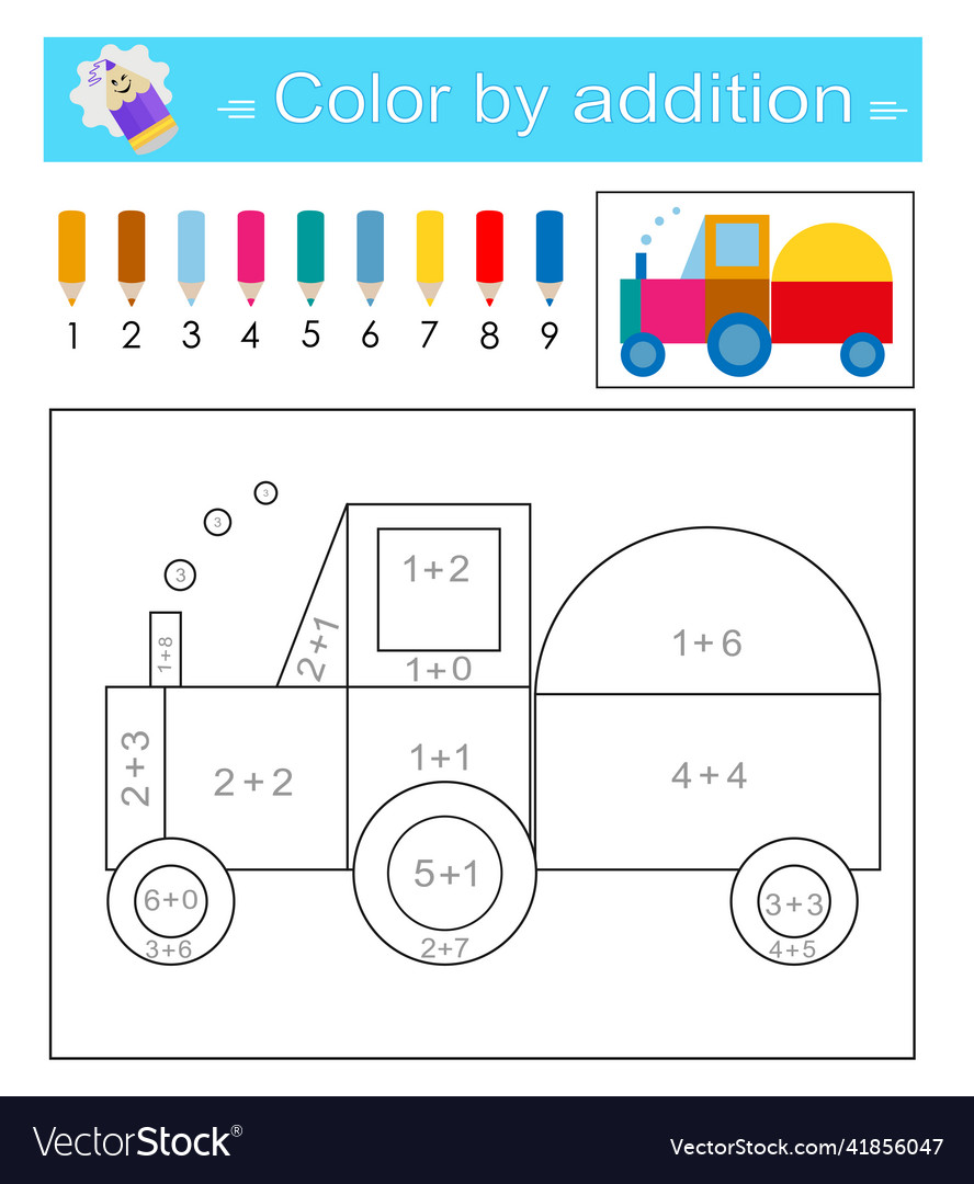 Color by addition math activity for kids Vector Image