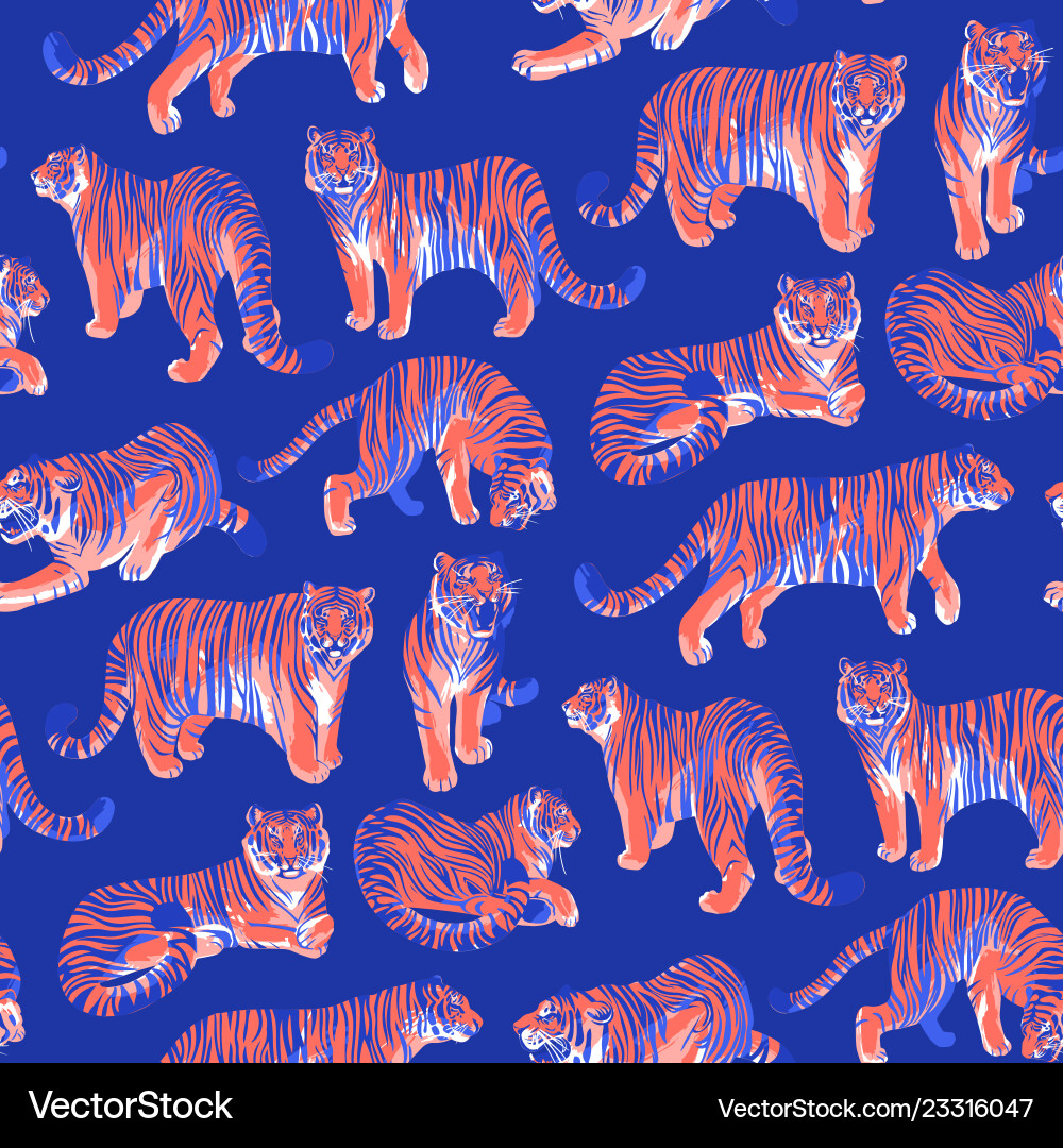 Graphic seamless pattern of tigers in different Vector Image