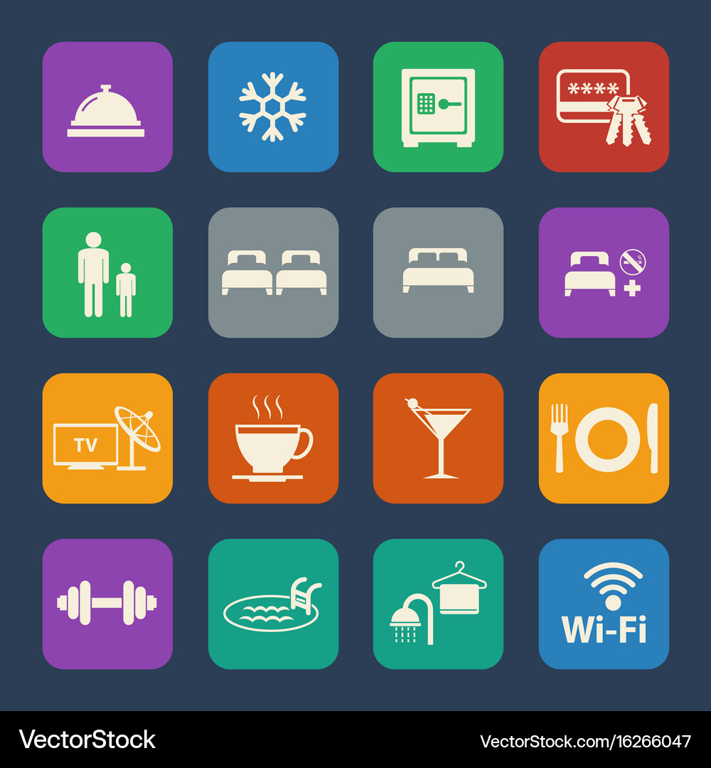 Hotel icons set flat design for website Royalty Free Vector