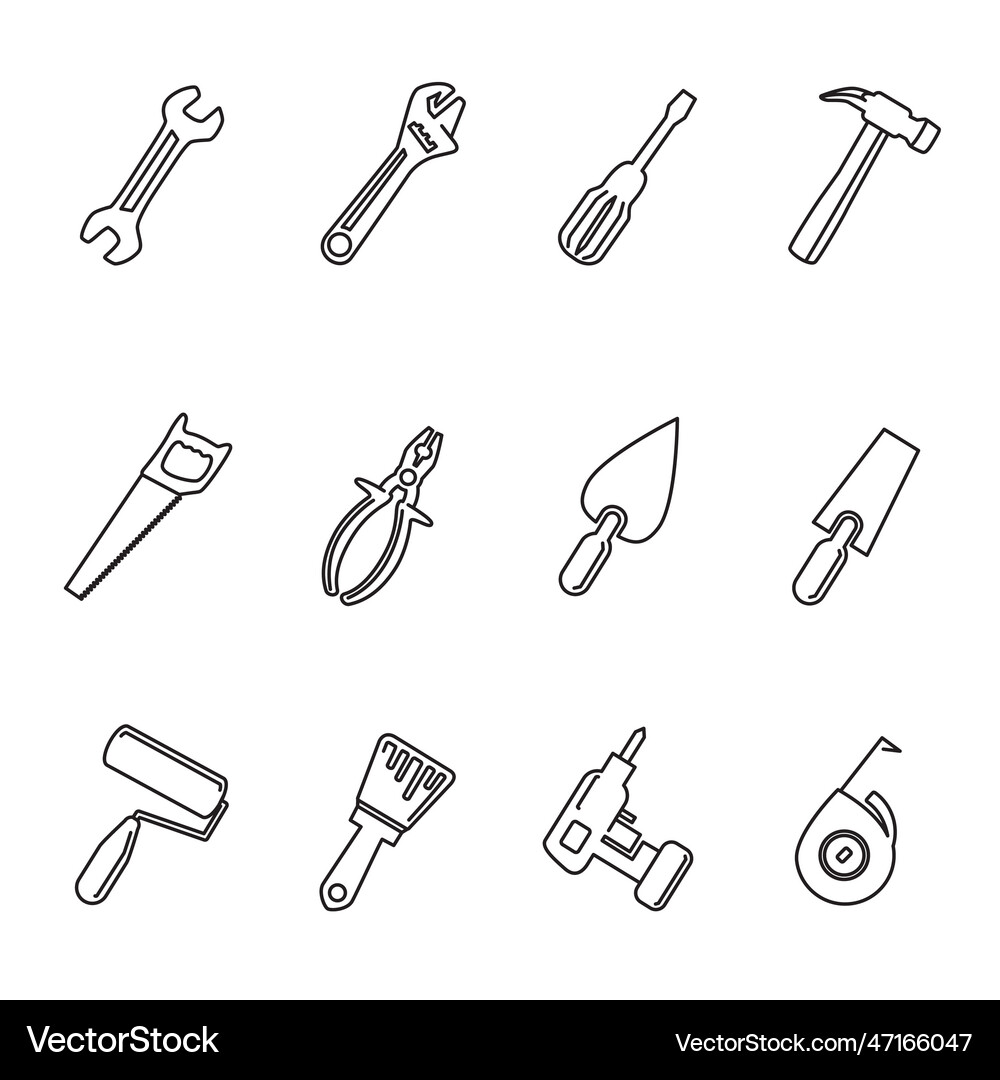 Outline repair tools sign symbol set Royalty Free Vector