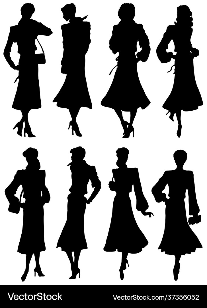 A collection silhouettes girls models Royalty Free Vector