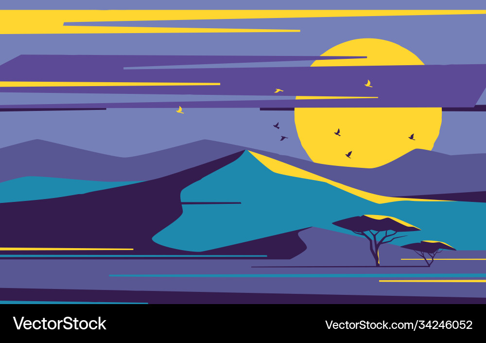 Bright moonrise over desert sand dunes Royalty Free Vector