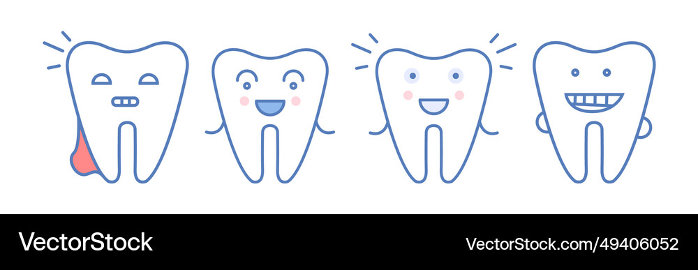 Cute line tooth icon with face and smile Vector Image
