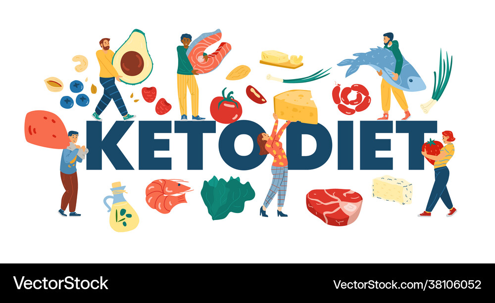 Keto diet web banner with tiny people cartoon Vector Image
