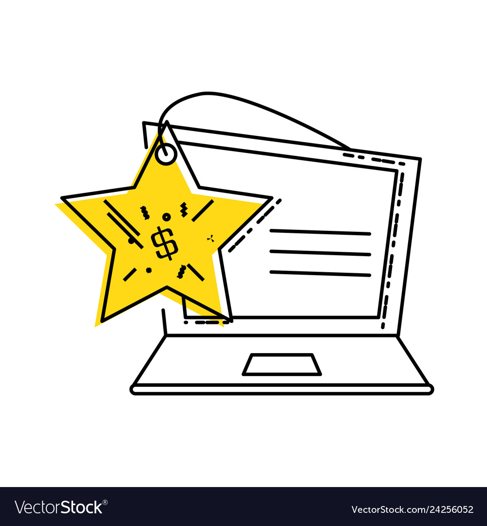 Laptop computer with commercial tag hanging Vector Image