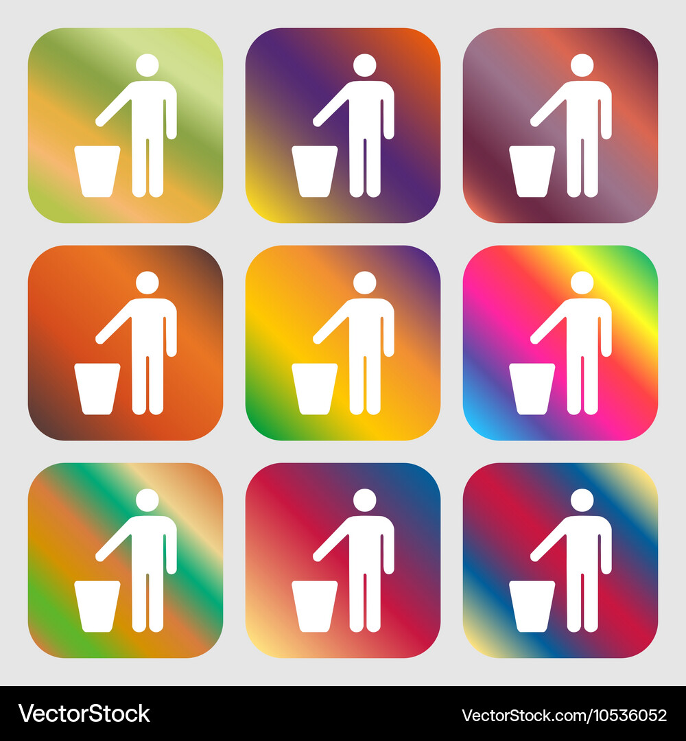 Throw away the trash icon nine buttons with bright