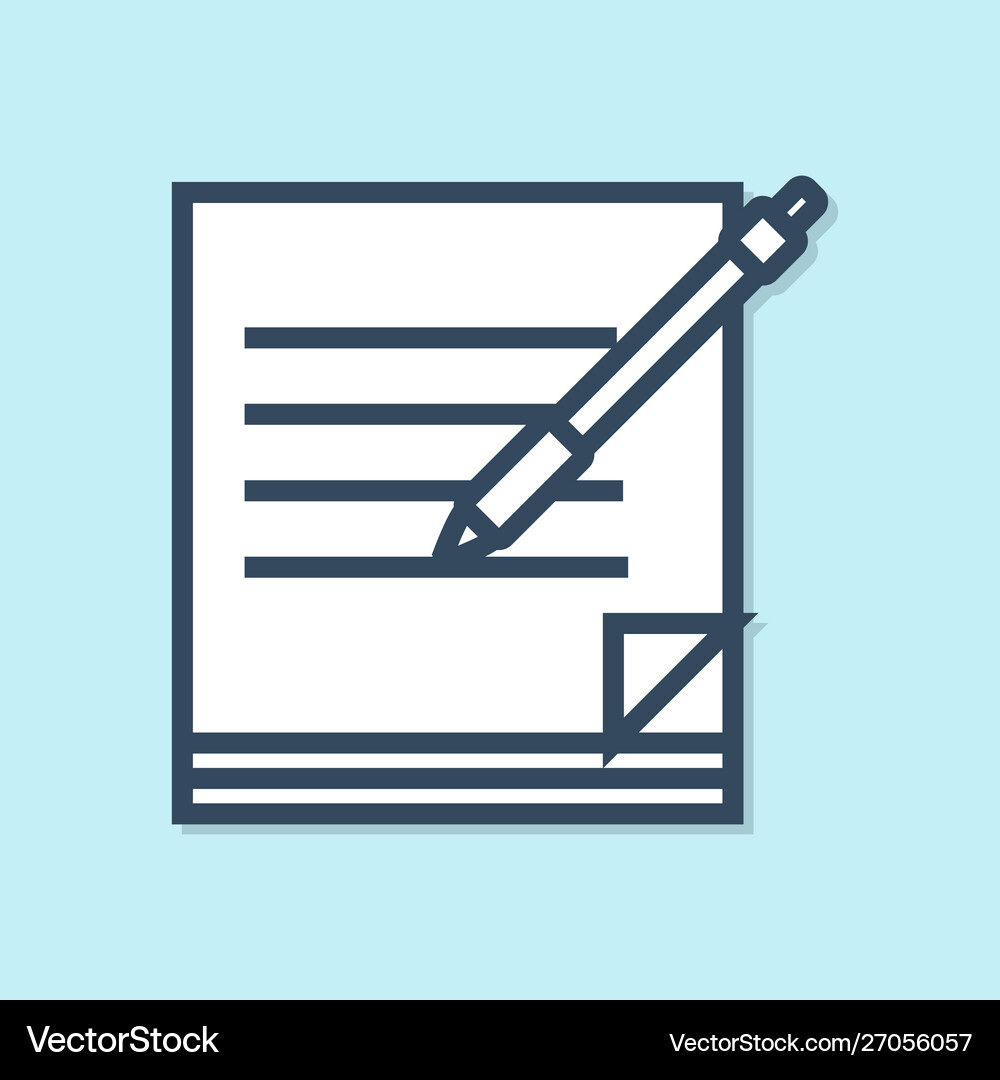 Blue line blank notebook and pen icon isolated Vector Image