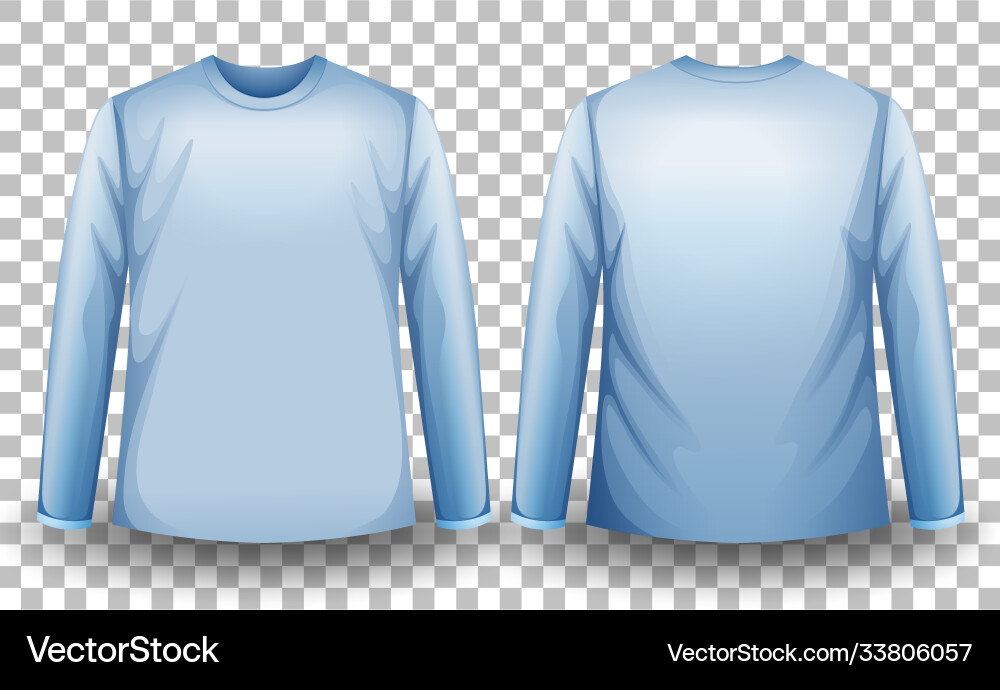 Blue long sleeve t-shirt front and back side Vector Image