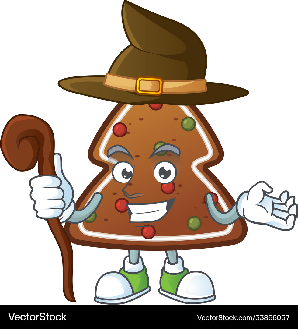 Cute and sneaky witch gingerbread tree cartoon Vector Image