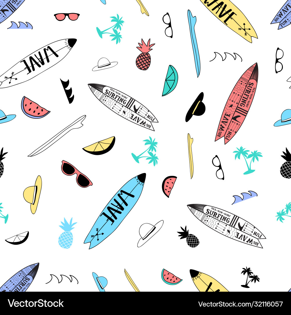 Hand drawing summer icons seamless Royalty Free Vector Image