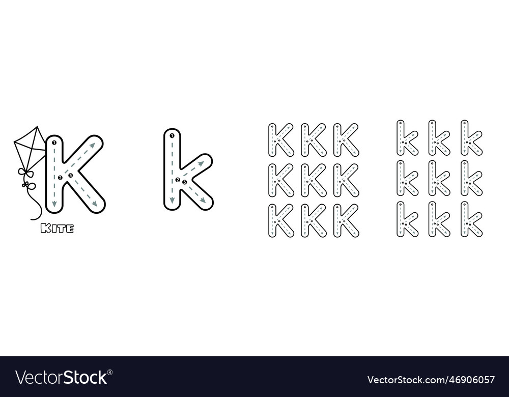 Letter k trace uppercase and lowercase abc Vector Image