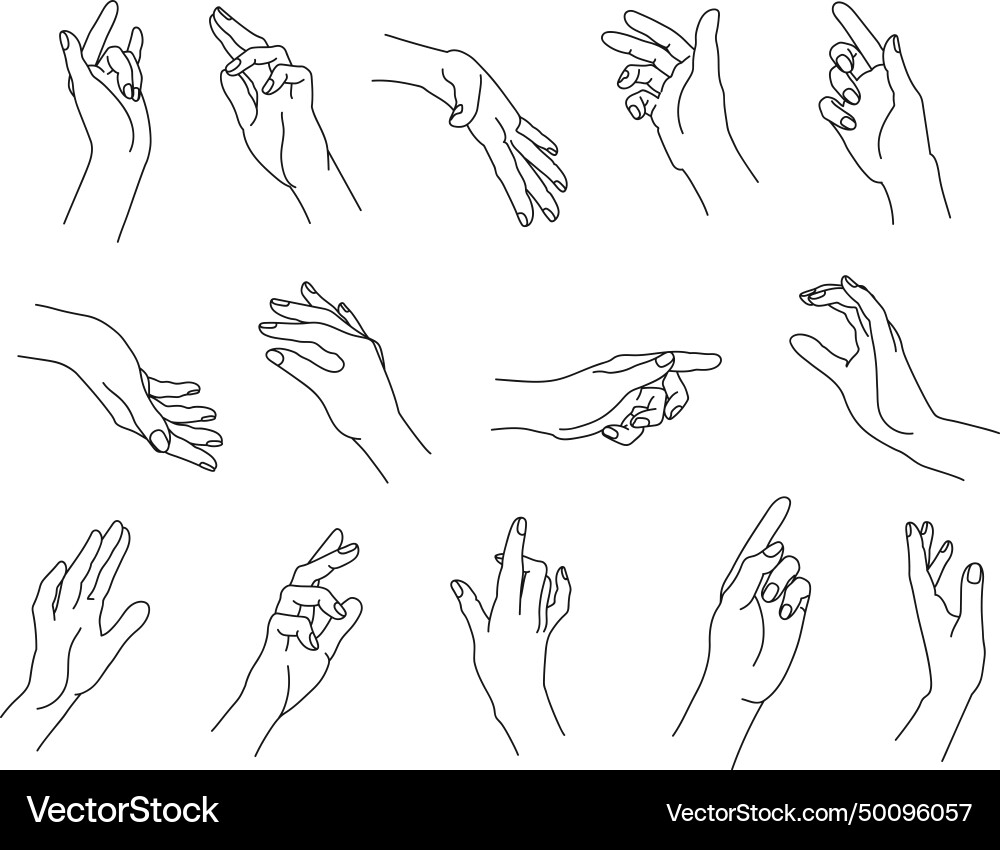 Set of linear human palms hand gestures for Vector Image