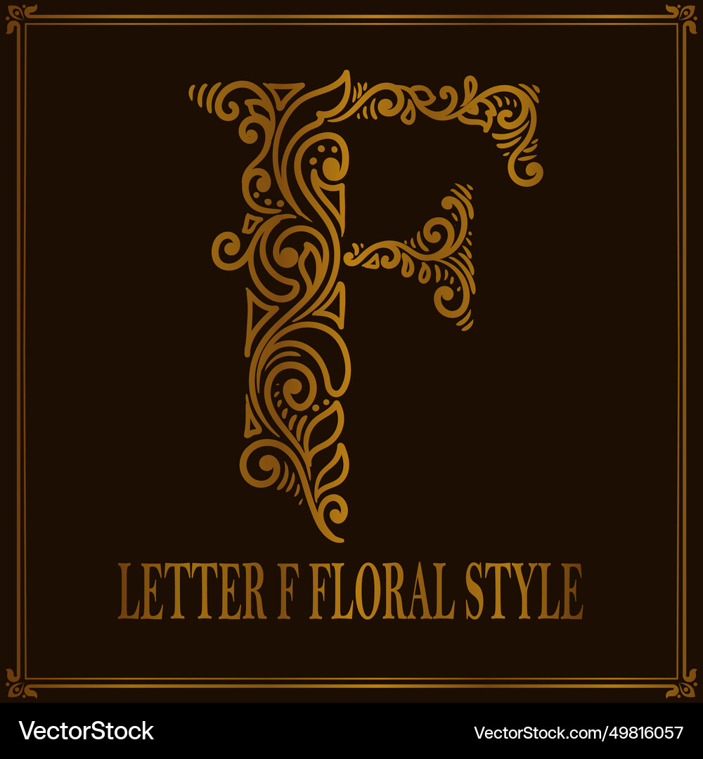 Vintage letter f floral pattern style Royalty Free Vector