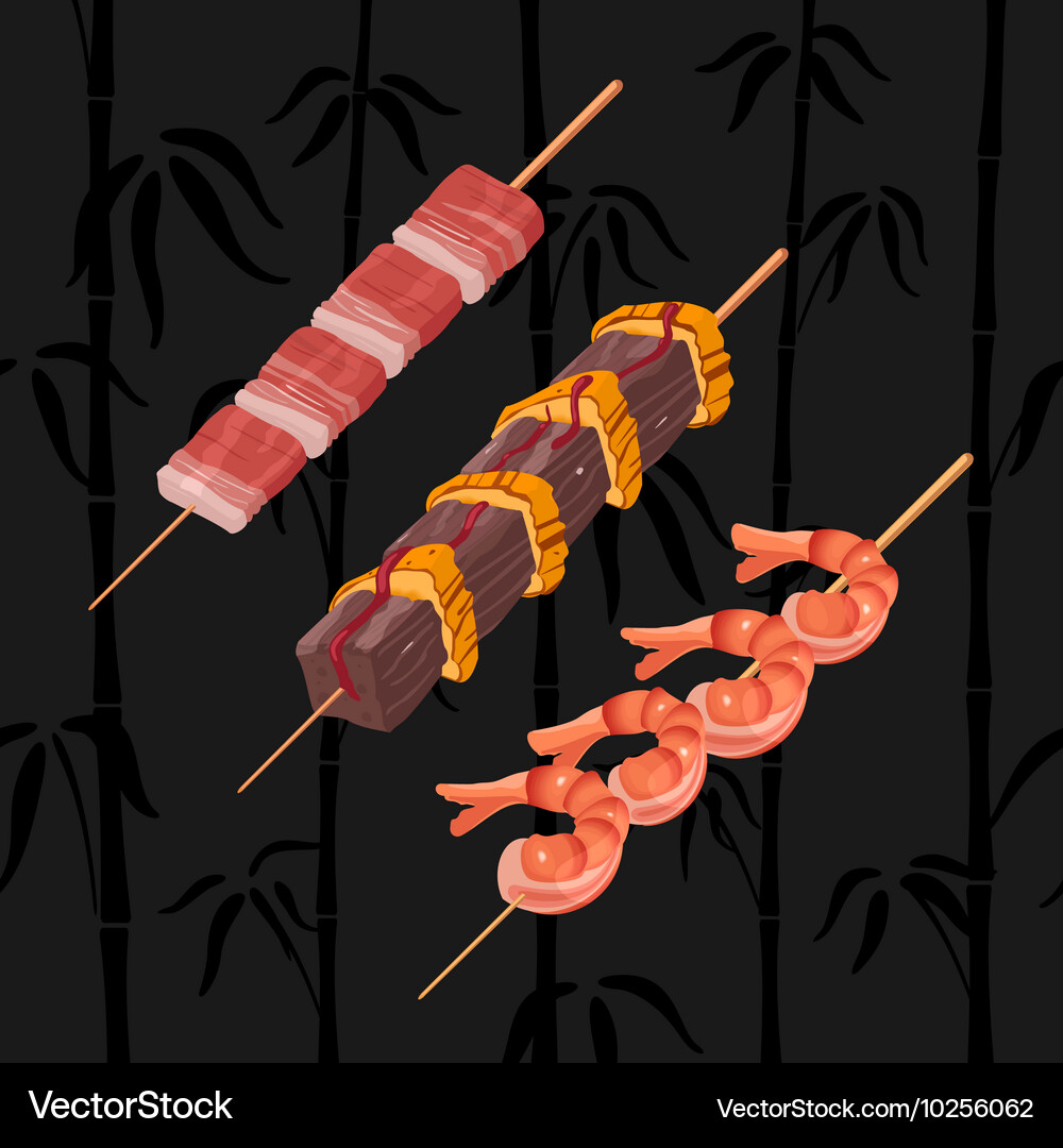 Asian snack skewers Royalty Free Vector Image - VectorStock