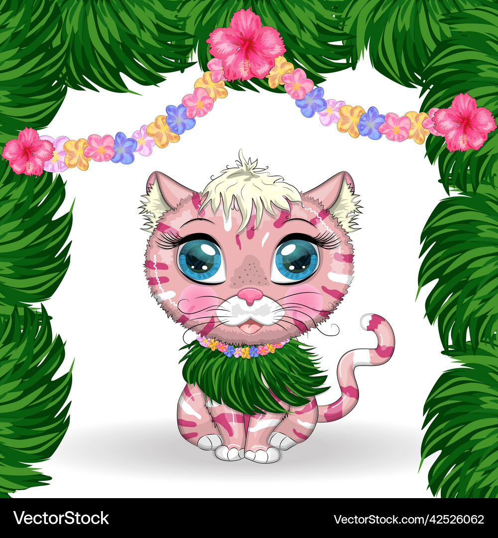Cartoon cat dressed as a hula dancer under Vector Image