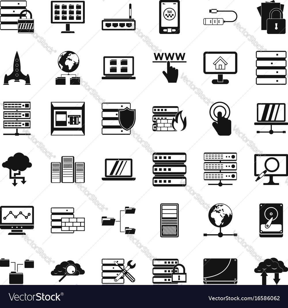 File database icons set simple style Royalty Free Vector