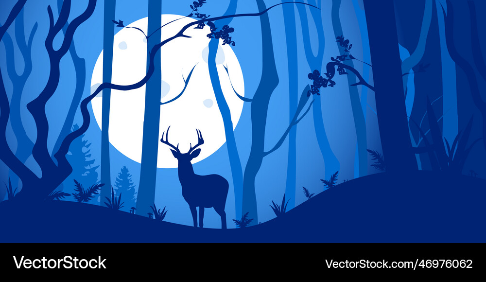 Night moon landscape with a deer in the forest Vector Image
