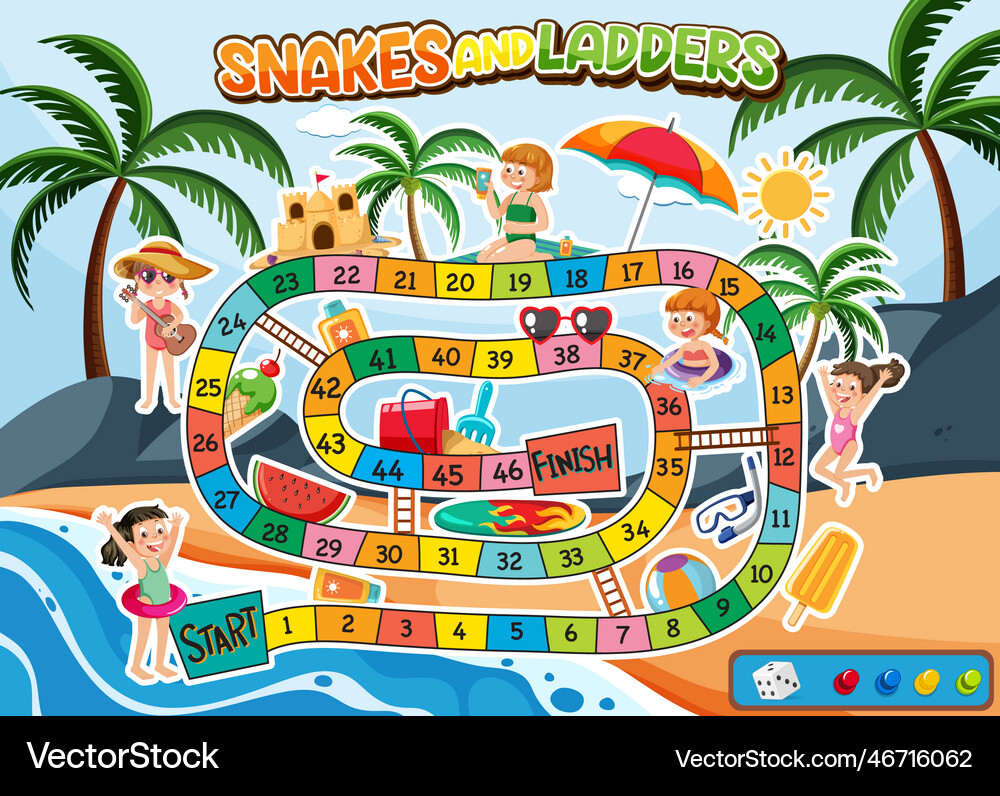 Snakes and ladders board game template Royalty Free Vector