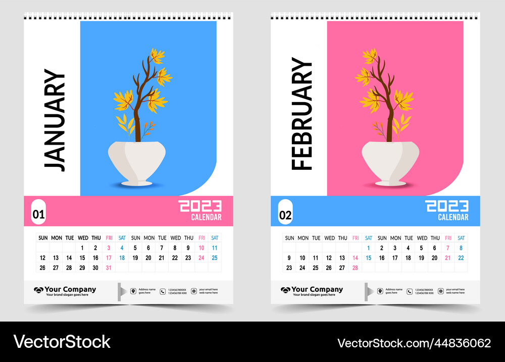 Wall calendar 2023 creative monthly design Vector Image