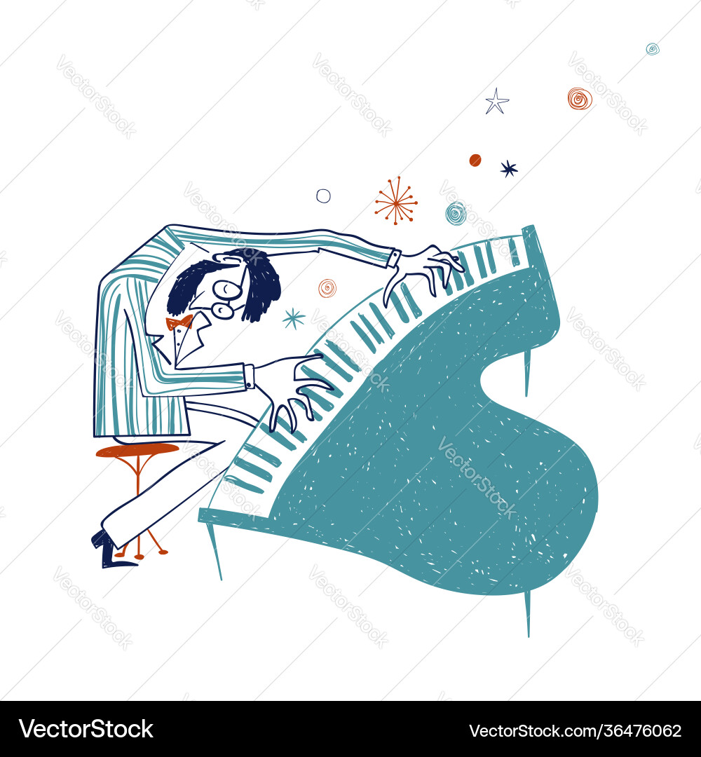 With funny isolated piano player Royalty Free Vector Image