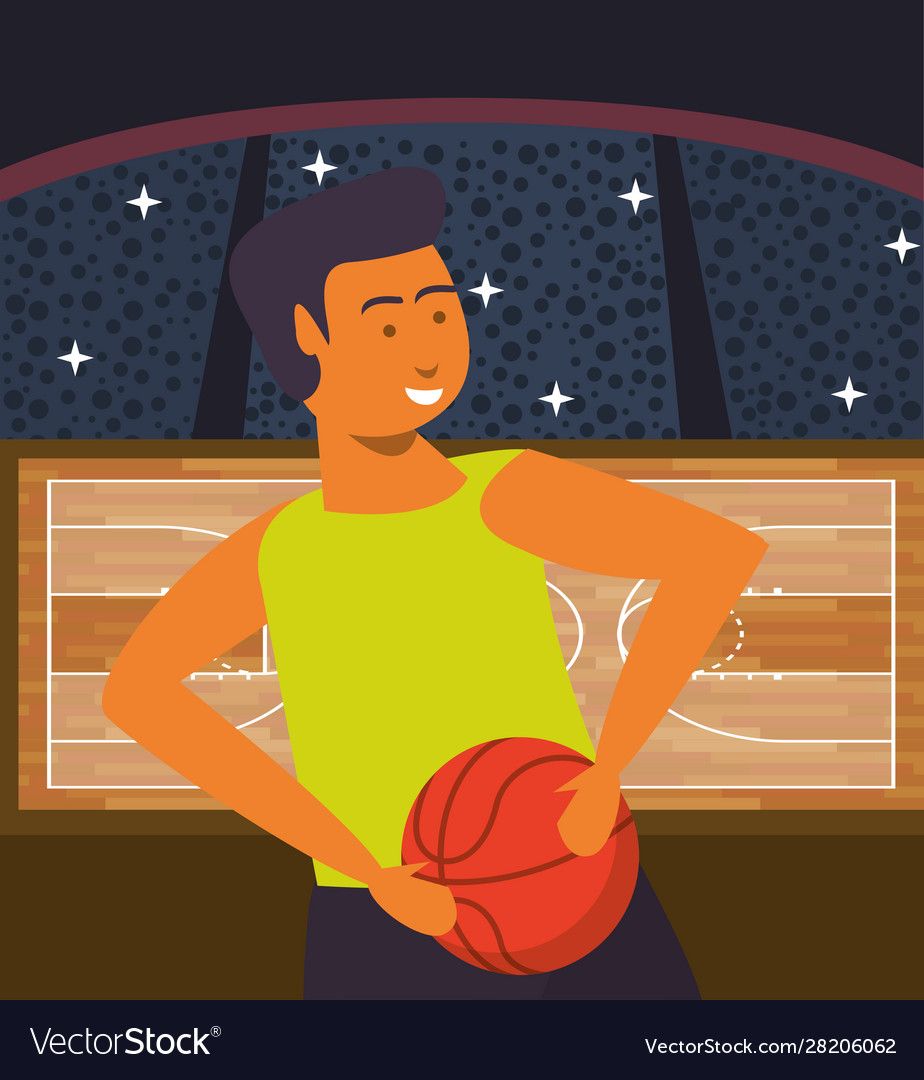 Young man athlete playing basketball with balloon Vector Image
