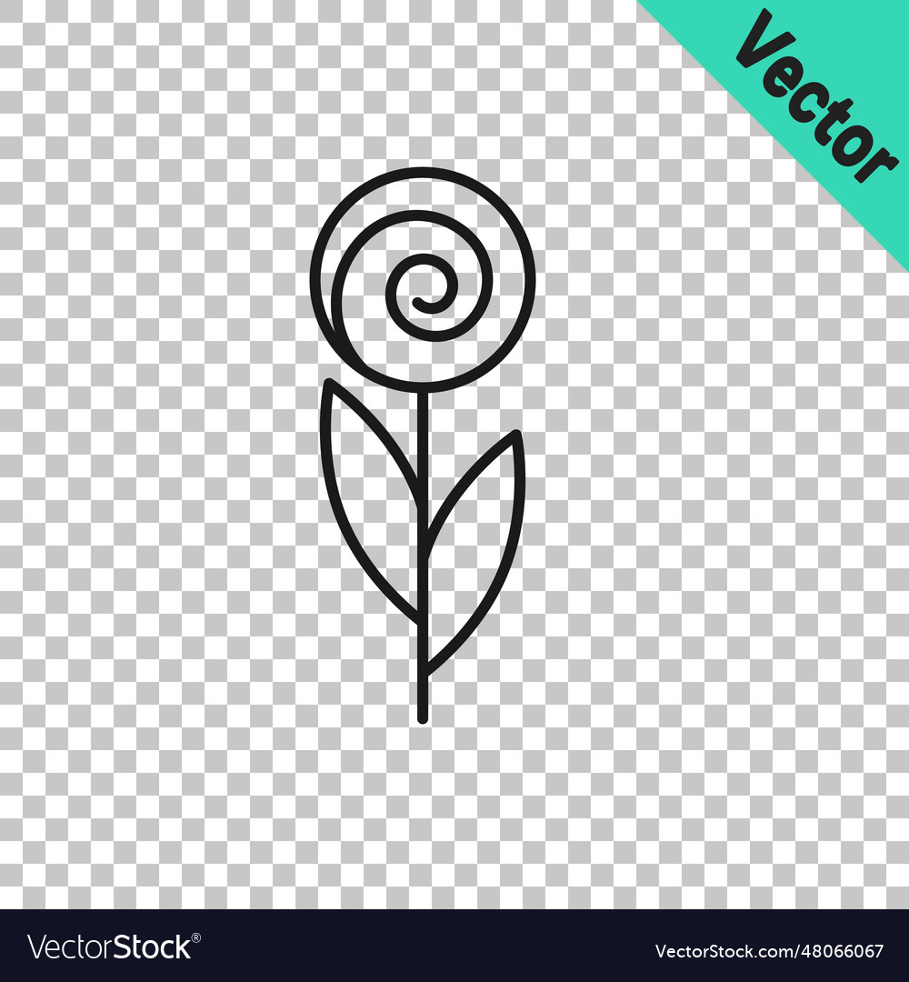 Black line flower icon isolated on transparent Vector Image