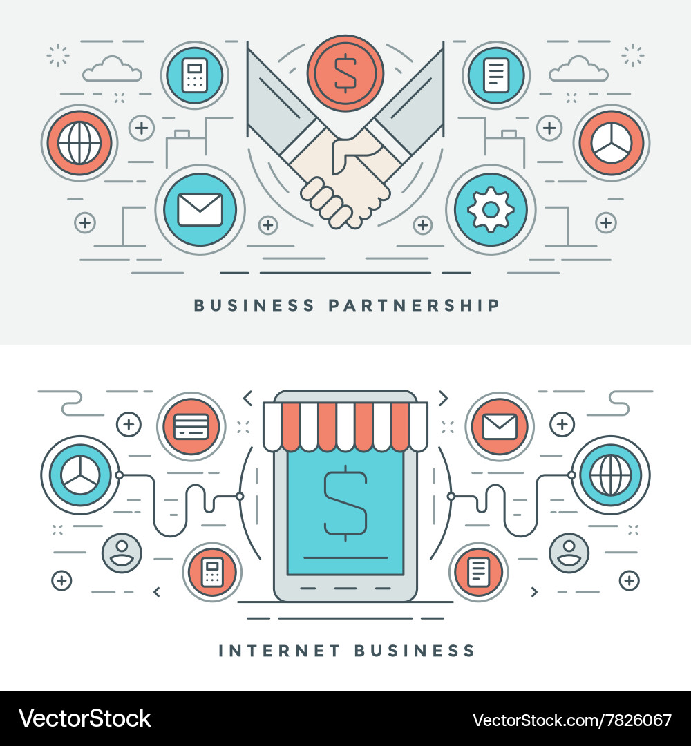Flat line business partnership and internet Vector Image