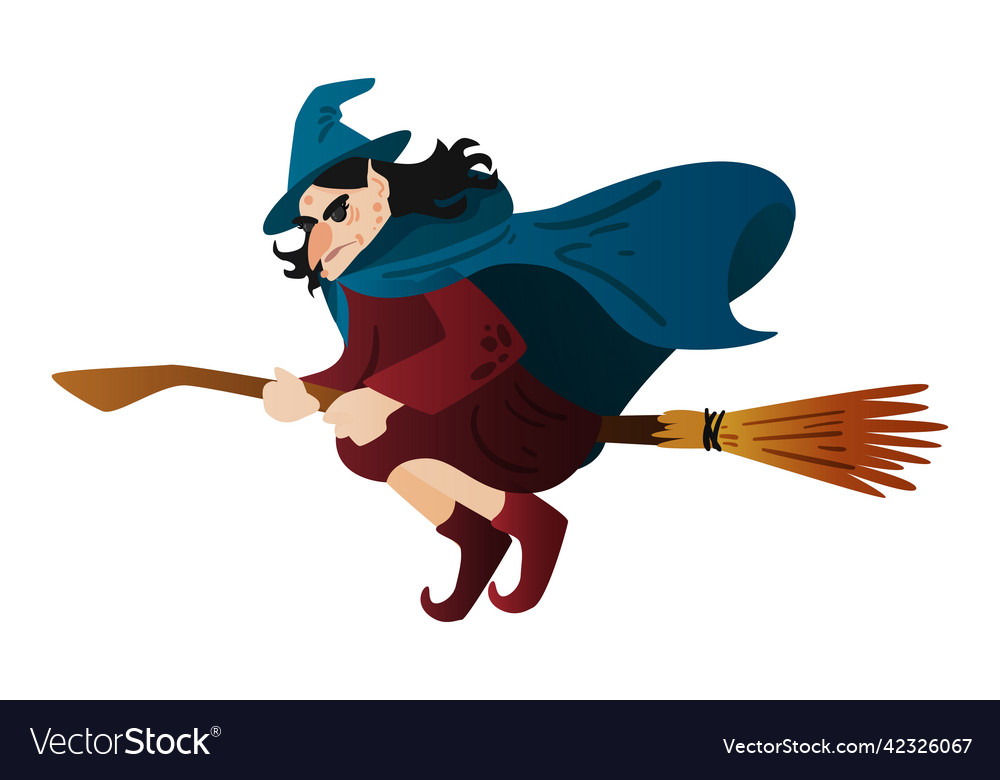 Flying witch medieval composition Royalty Free Vector Image