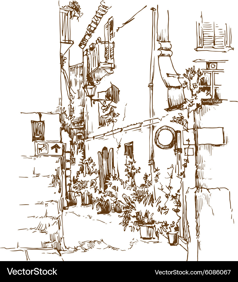 Hand made sketch old street Royalty Free Vector Image