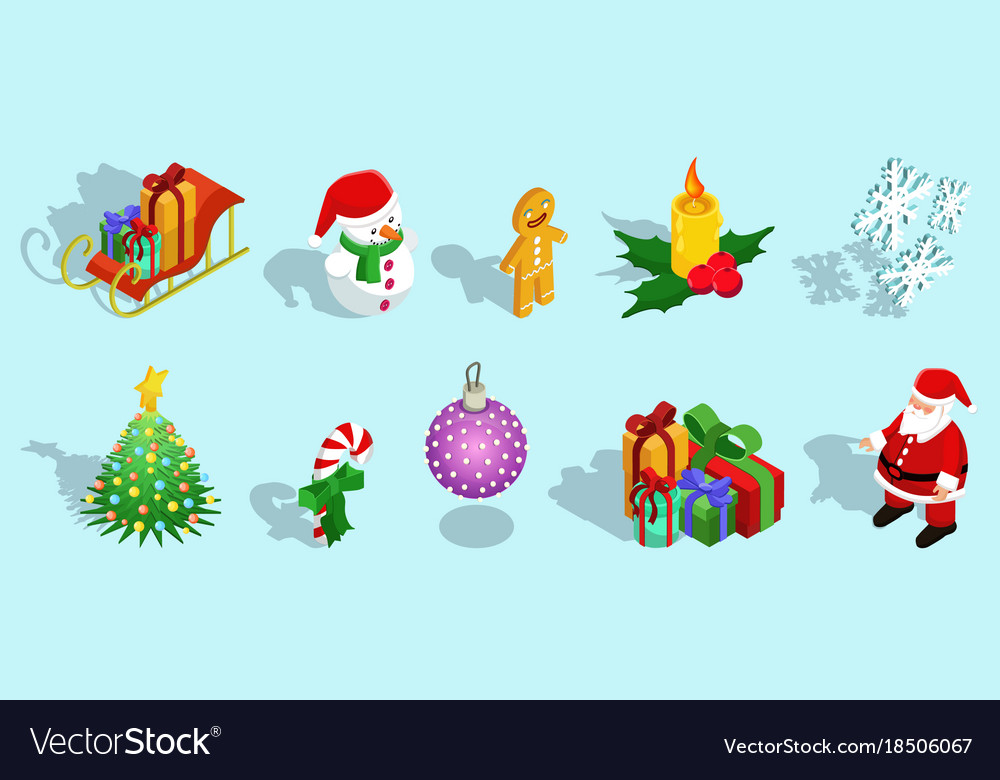 Isometric christmas icons set Royalty Free Vector Image
