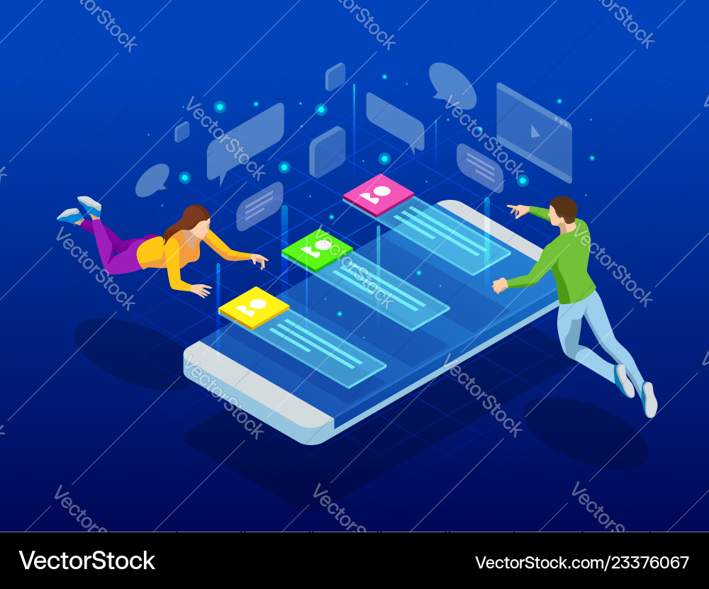 Isometric social media network people connecting Vector Image