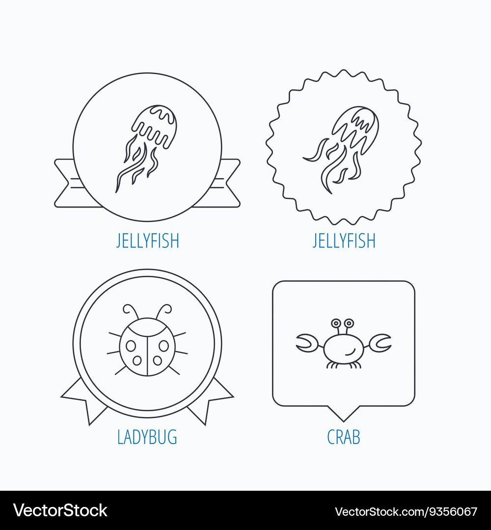 Jellyfish crab and ladybug icons Royalty Free Vector Image
