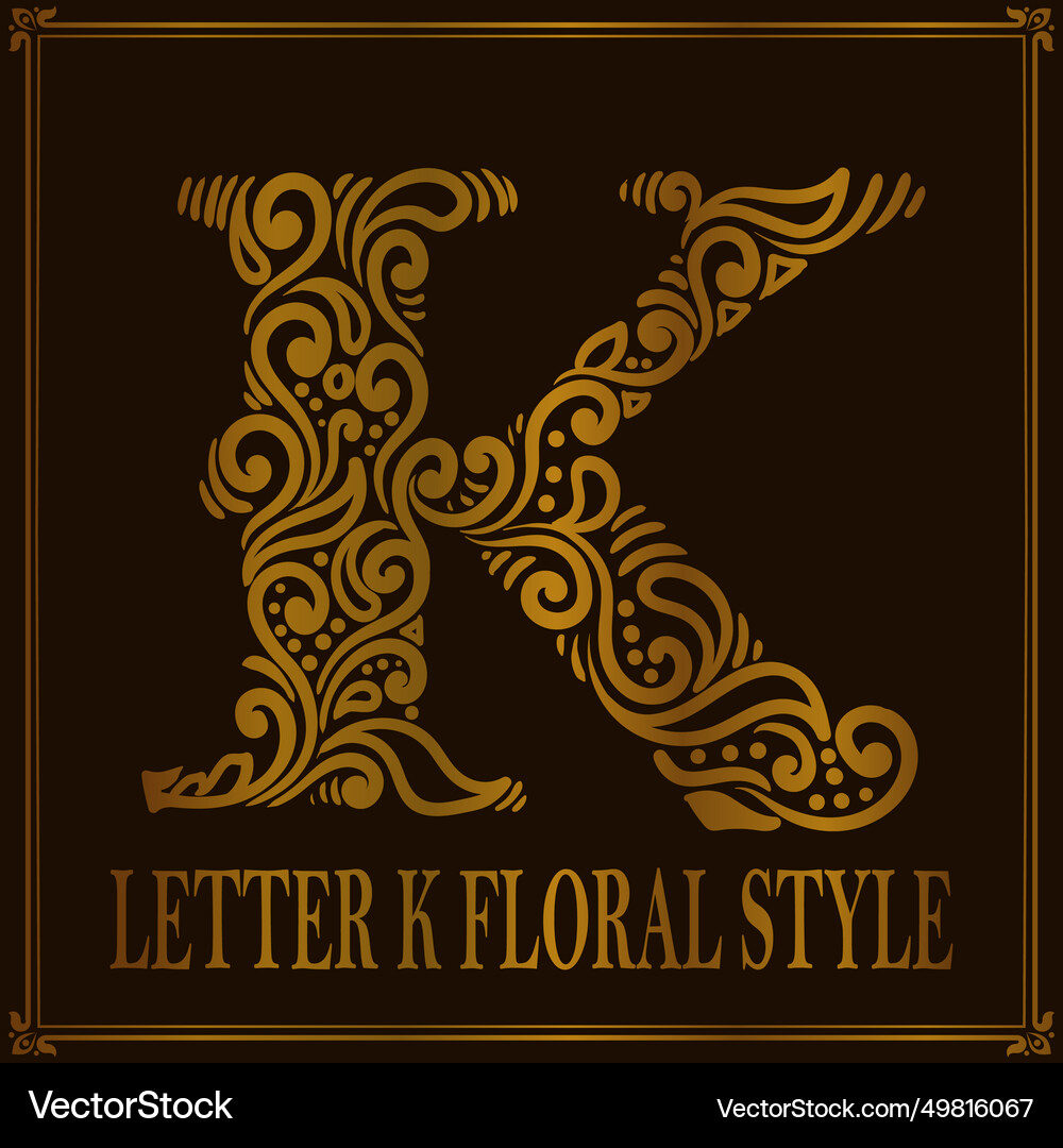 Vintage letter k floral pattern style Royalty Free Vector