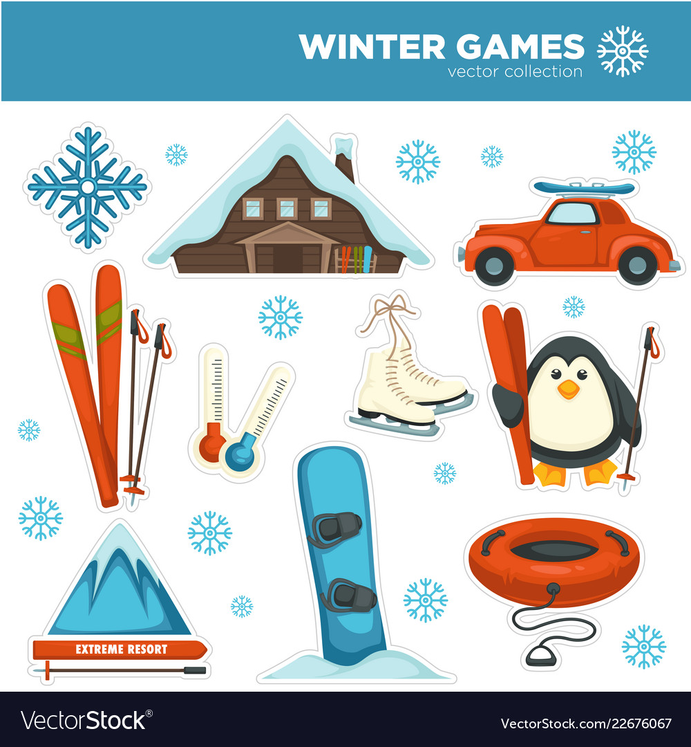 Winter games sports and pastime hobbies set Vector Image