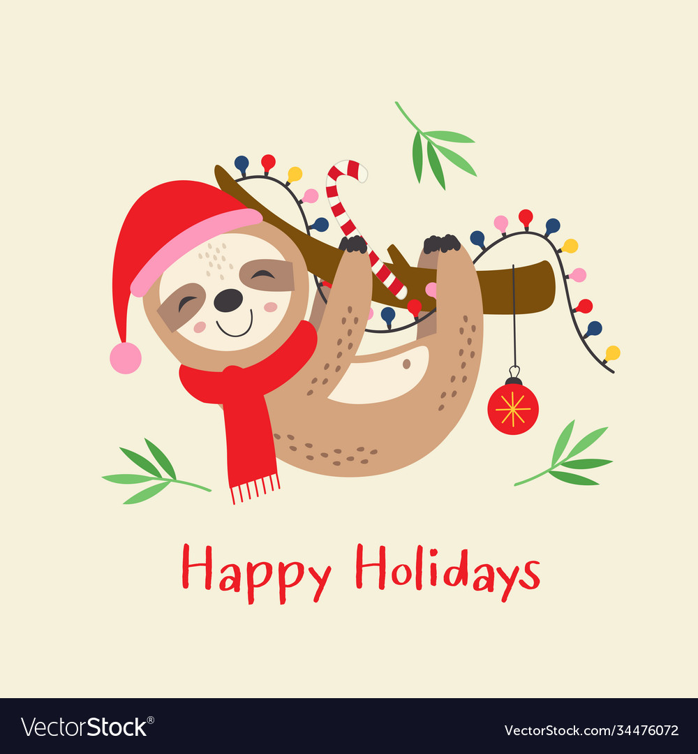 Christmas card with cute sloth Royalty Free Vector Image