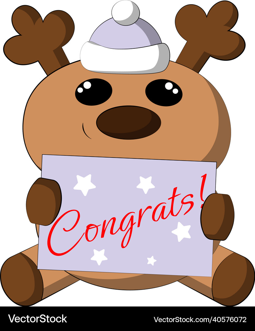 Cute cartoon reindeer with congratulation draw Vector Image