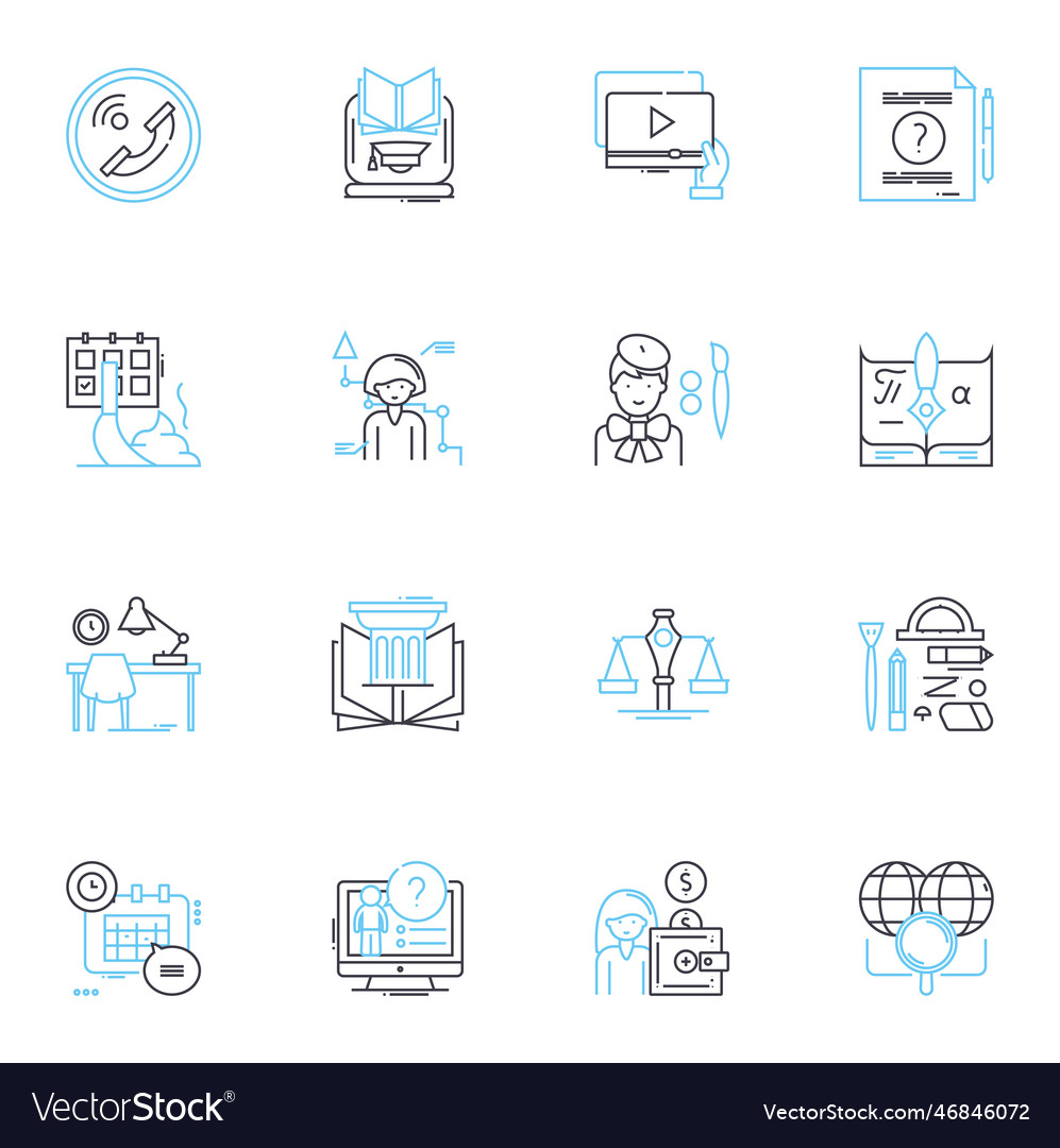 E-learning linear icons set digital online Vector Image