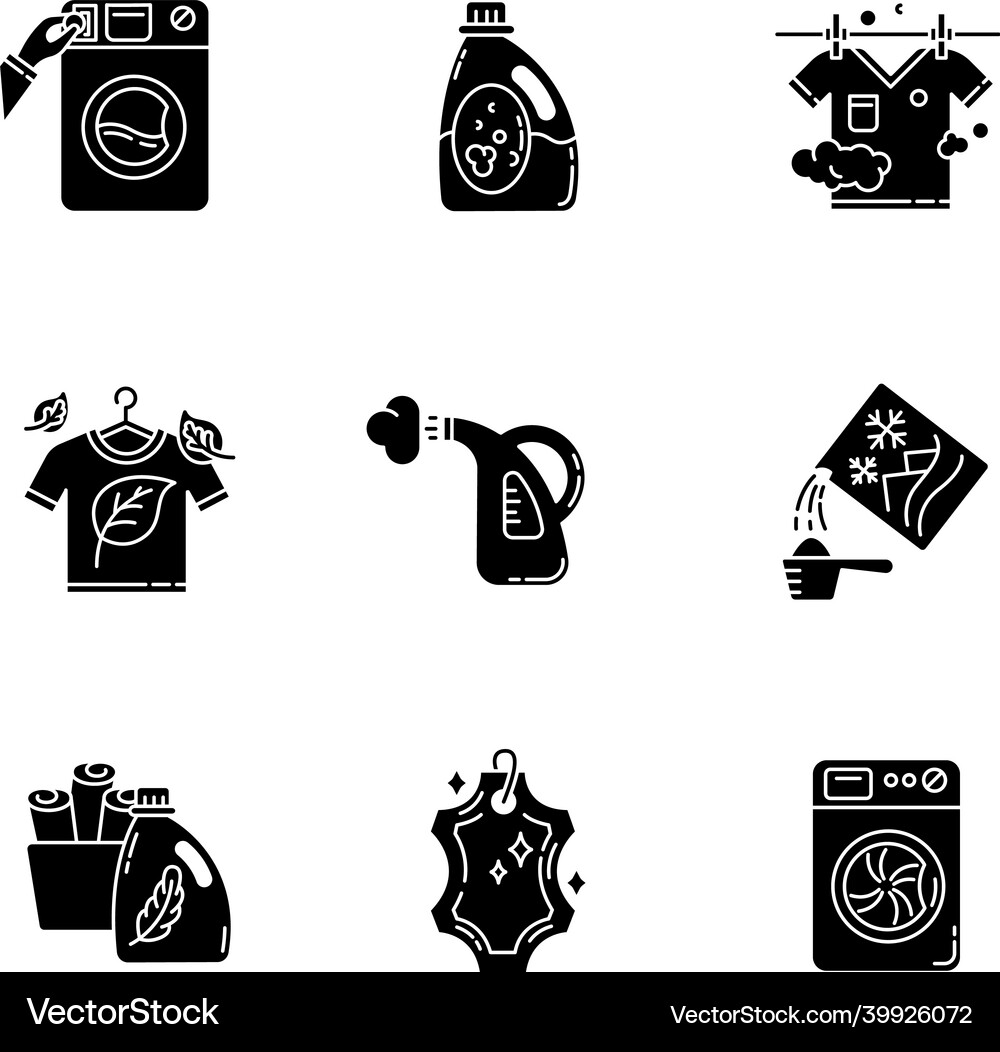 Laundry types black glyph icons set on white Vector Image