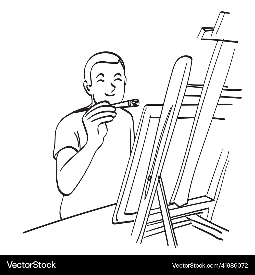 Man painting on a canvas hand drawn Royalty Free Vector
