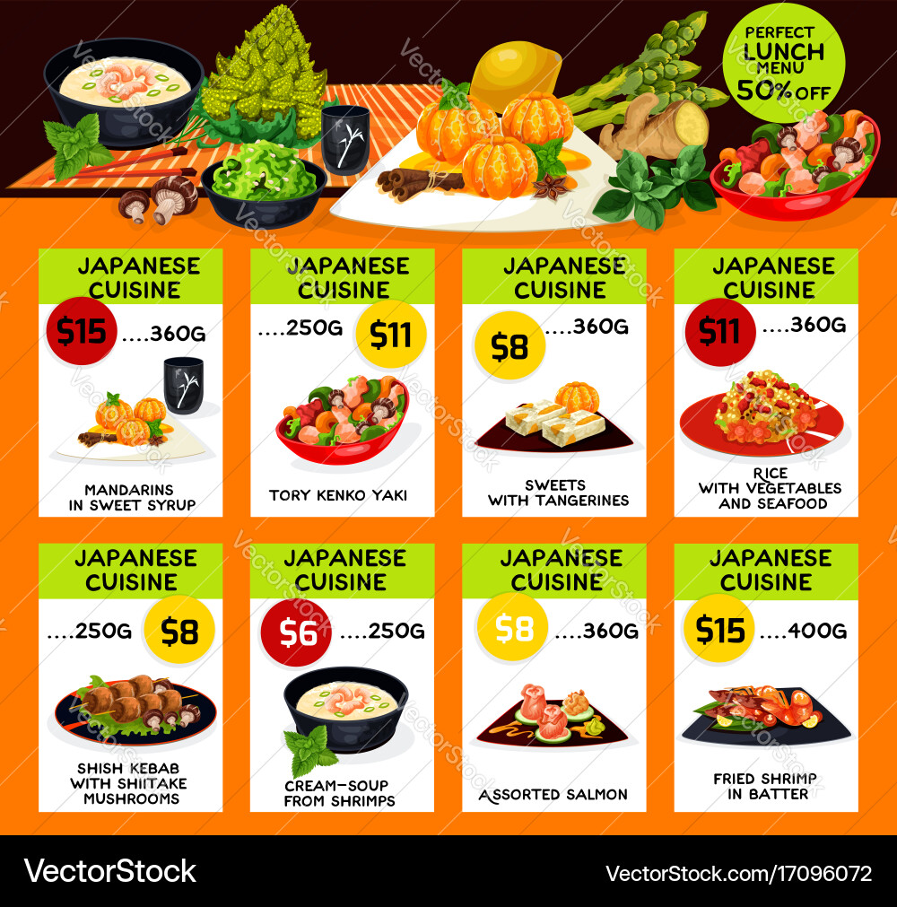 Menu japanese cuisine restaurant Royalty Free Vector Image
