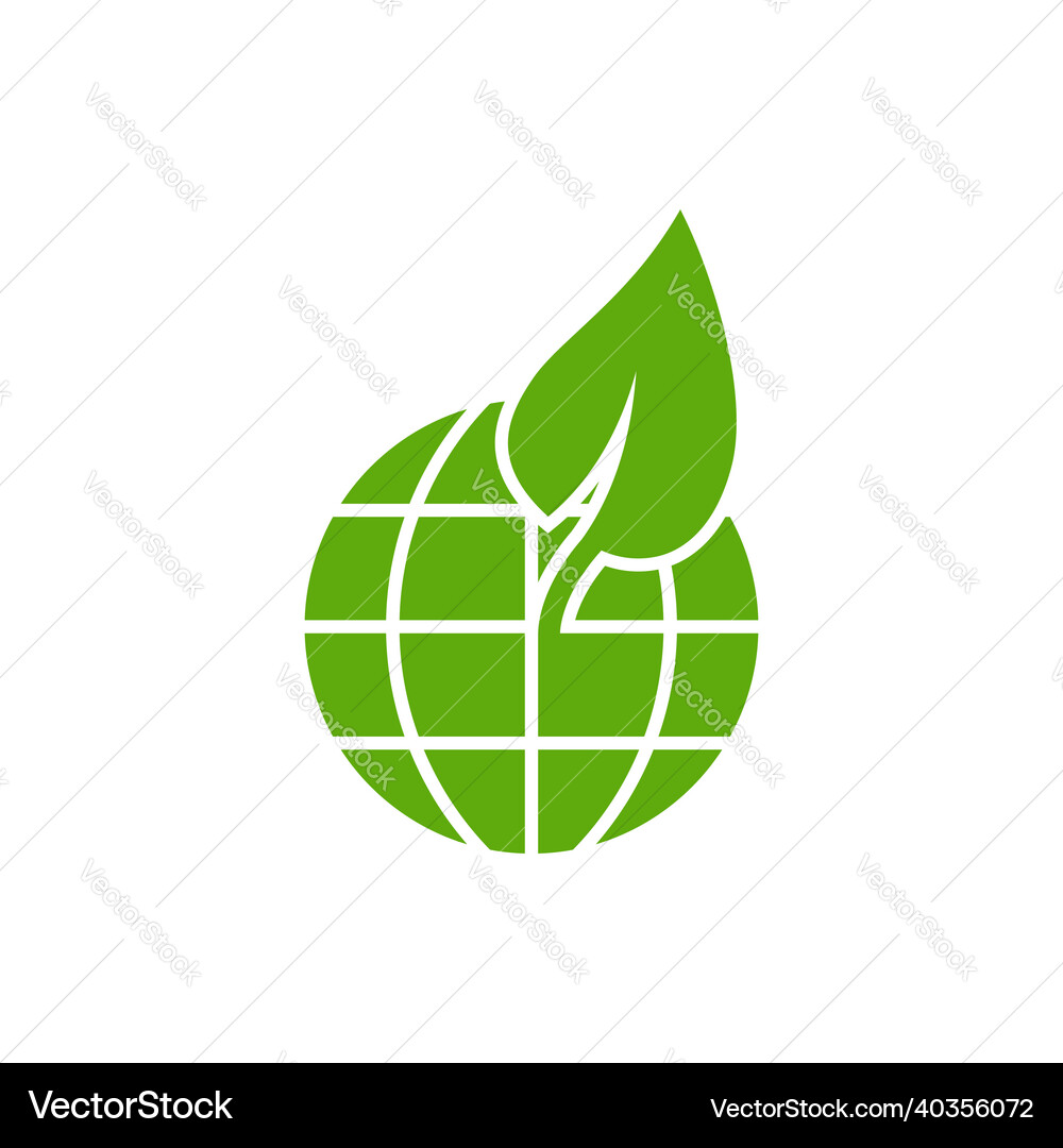 Planet and leaf icon in flat style world eco Vector Image